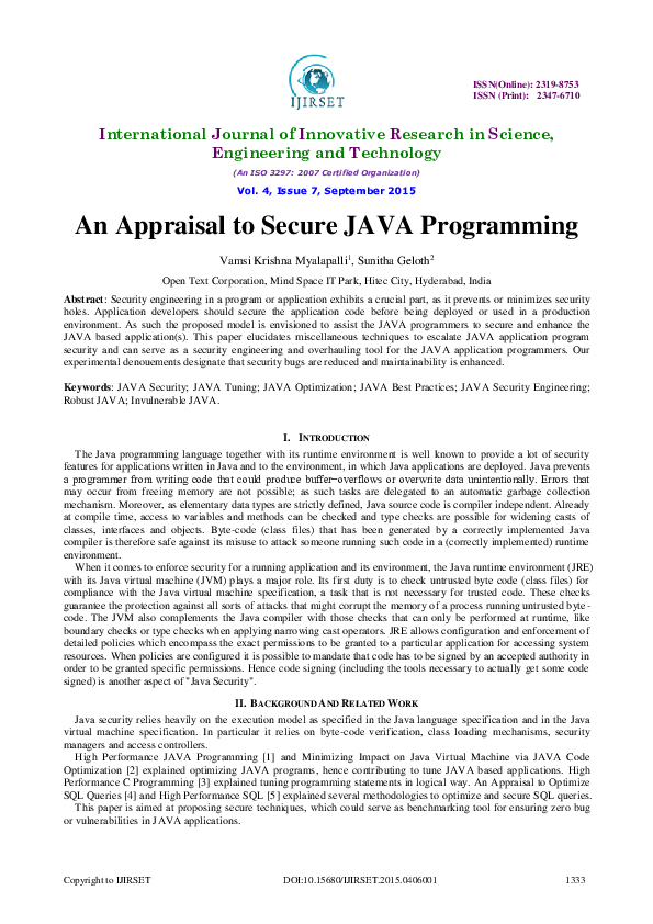 (PDF) An Appraisal to Secure JAVA Programming
