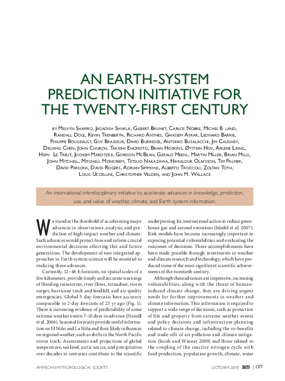 (PDF) An Earth-system Prediction Initiative for the 21st Century: An ...