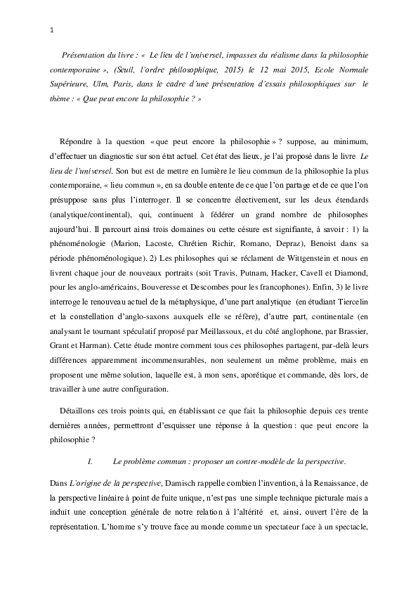 (PDF) Le lieu de l'universel. Que peut encore la philosophie