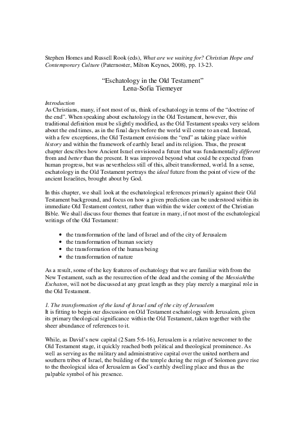 (PDF) 'Eschatology in the Old Testament'. in H Holms & R Rook (eds ...