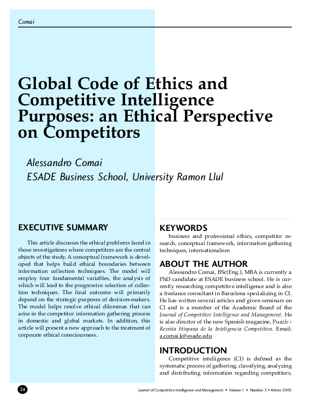 (PDF) Global code of Ethics and CI