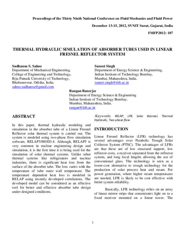 (PDF) THERMAL HYDRAULIC SIMULATION OF ABSORBER TUBES USED IN LINEAR ...