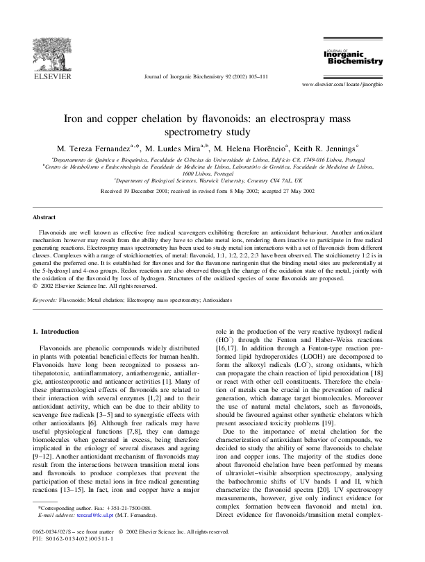 (PDF) Iron and copper chelation by flavonoids: an electrospray mass ...