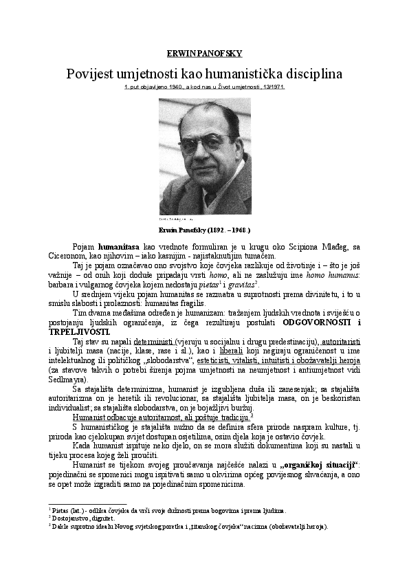 (DOC) Erwin Panofsky: Povijest umjetnosti kao humanistička disciplina