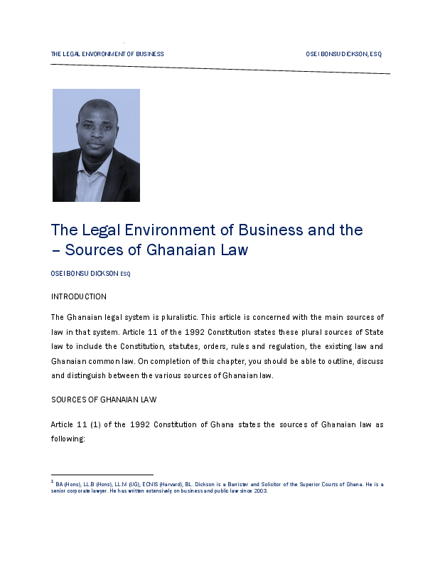 (PDF) THE LEGAL ENVIRONMENT OF BUSINESS AND THE SOURCES OF GHANAIAN LAW