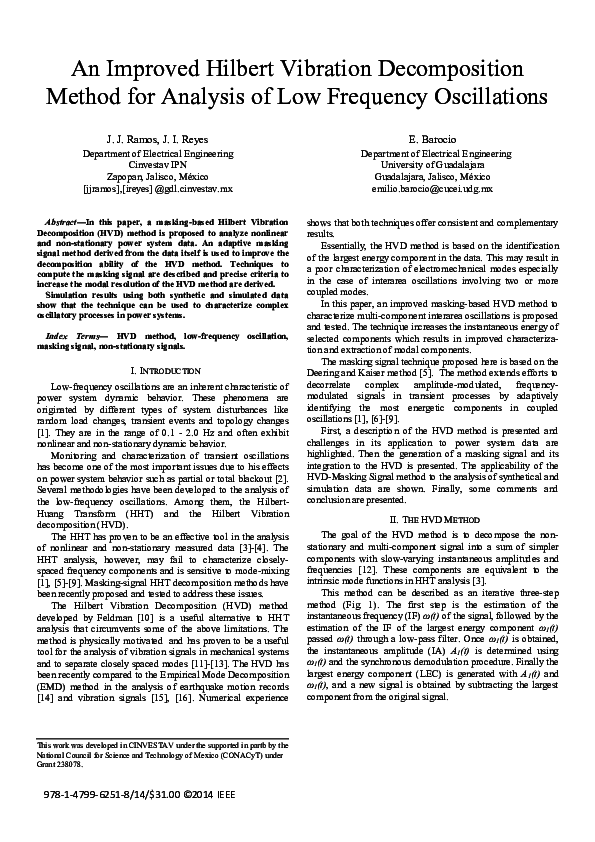 Pdf An Improved Hilbert Vibration Decomposition Method For Analysis Of Low Frequency Oscillations