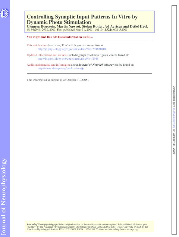 Pdf Dynamic Photo Stimulation Controlling Synaptic Input Patterns In