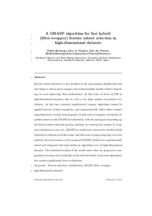 (PDF) A GRASP algorithm for fast hybrid high-dimensional datasets