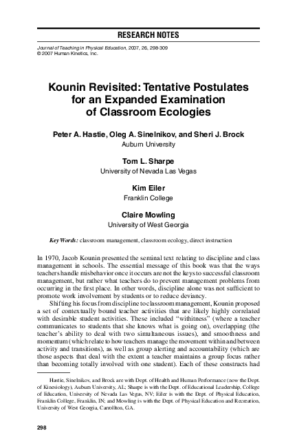 (PDF) Kounin revisited: Tentative postulates for an expanded ...
