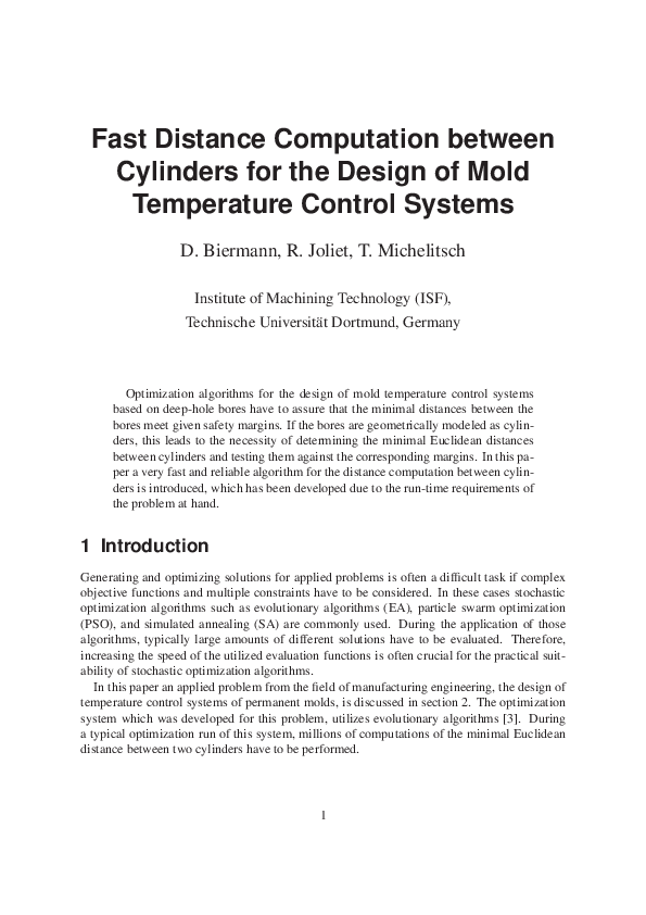 (PDF) Fast distance computation between cylinders for the design of mold temperature control systems