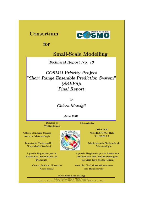 (PDF) COSMO Techincal Report - The SREPS (Short Range Ensemble Prediction System) Priority Project