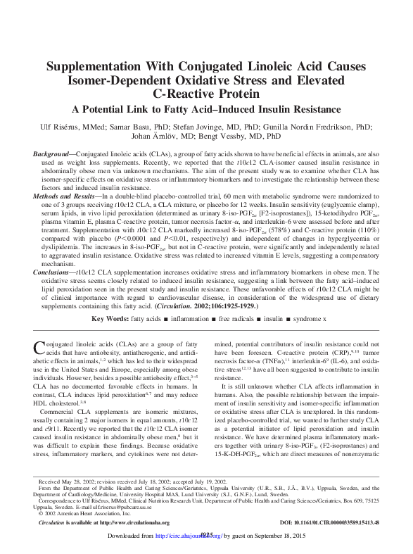 (PDF) Supplementation With Conjugated Linoleic Acid Causes Isomer-Dependent Oxidative Stress and ...