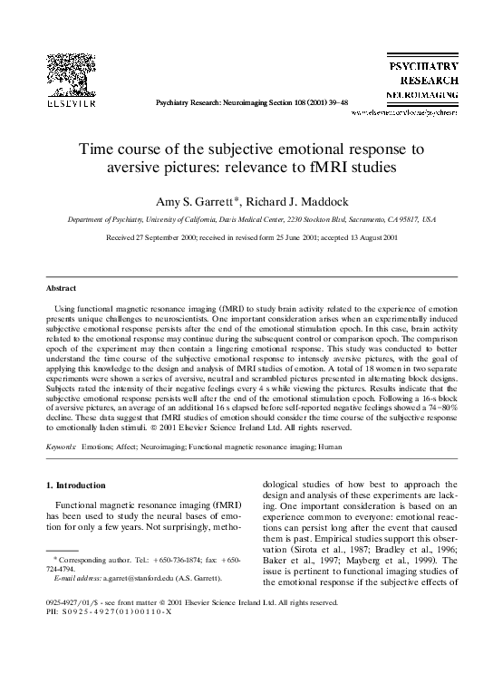 (PDF) Time course of the subjective emotional response to aversive ...