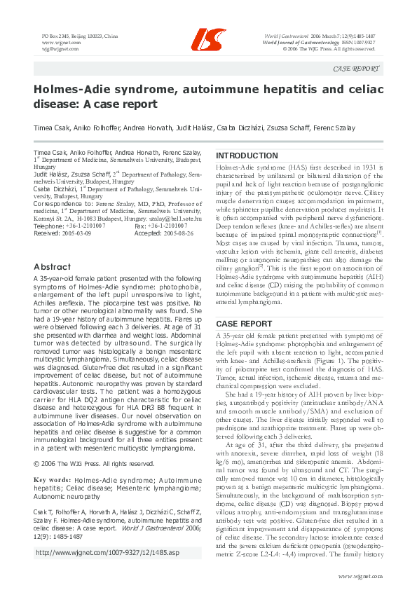 (PDF) Holmes-Adie syndrome, autoimmune hepatitis and celiac disease: A ...