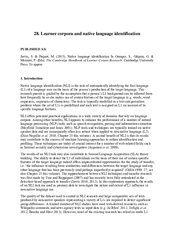Pdf Native Language Identification