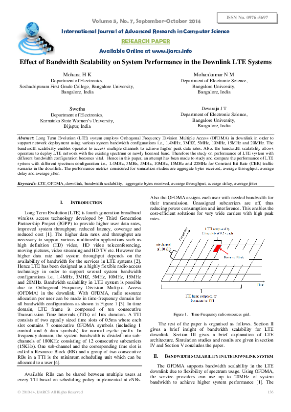 Pdf Effect Of Bandwidth Scalability On System Performance In The Downlink Lte Systems
