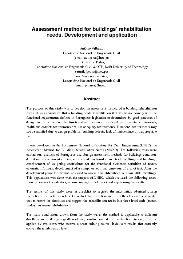 (PDF) Assessment method of buildings’ rehabilitation needs: Development ...