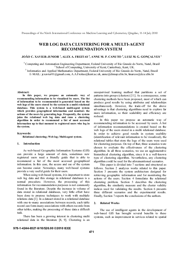 Pdf Web Log Data Clustering For A Multi Agent Recommendation System