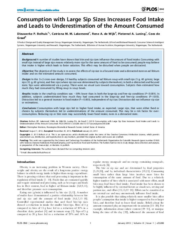 (PDF) Consumption with Large Sip Sizes Increases Food Intake and Leads ...