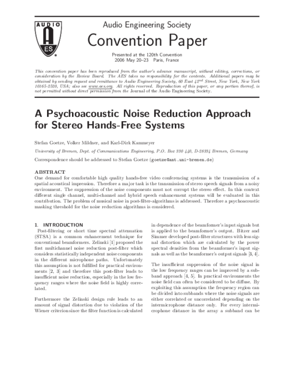 (PDF) A Psychoacoustic Noise Reduction Approach for Stereo Hands-Free ... (PDF) A Psychoacoustic Noise Reduction Approach for Stereo Hands-Free ...