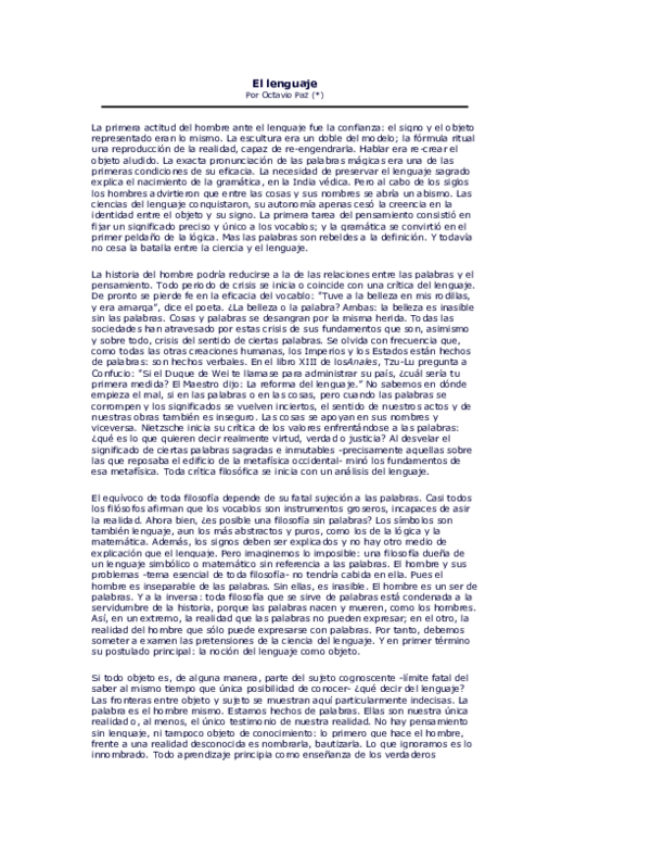 (PDF) Octavio Paz, "El lenguaje"