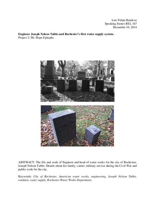 (PDF) Engineer Joseph Nelson Tubbs and Rochester’s first water supply ...