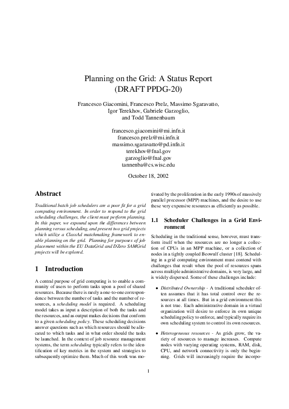 (PDF) Planning on the Grid: A Status Report (DRAFT PPDG-20)