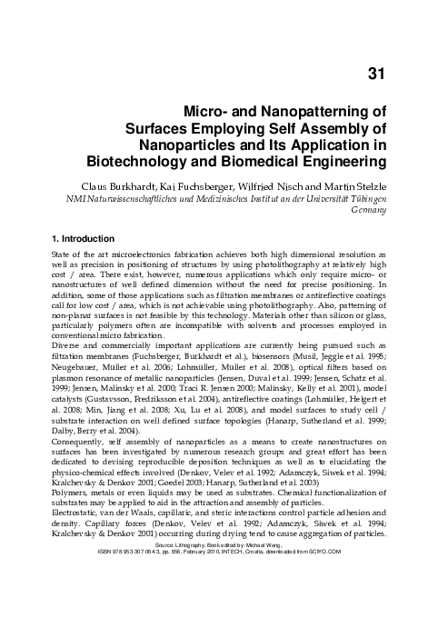 (PDF) Micro- and Nanopatterning of Surfaces Employing Self Assembly of Nanoparticles and Its ...