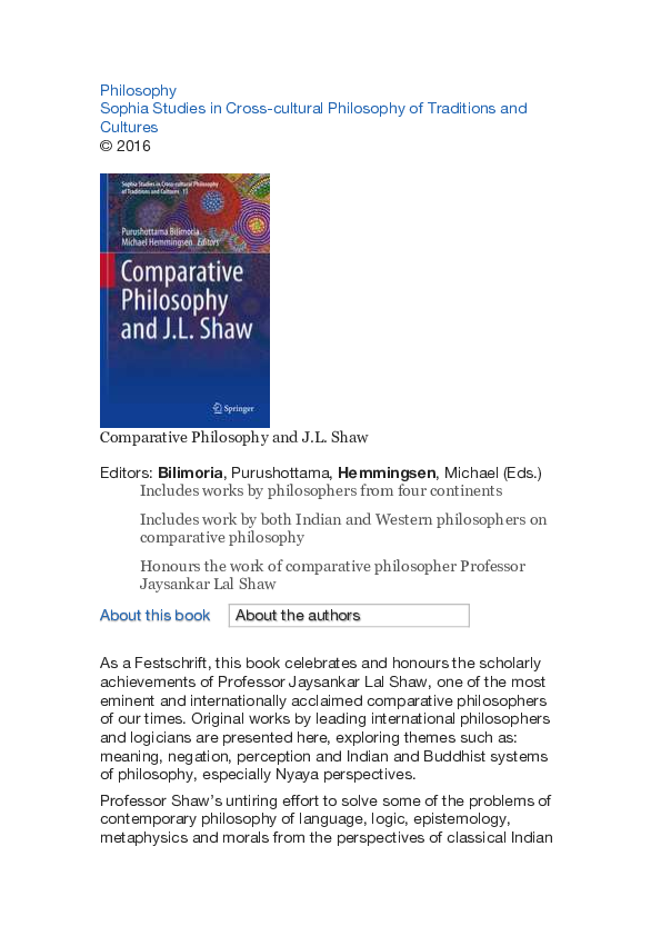 (PDF) Comparative Philosophy and J L Shaw : book information