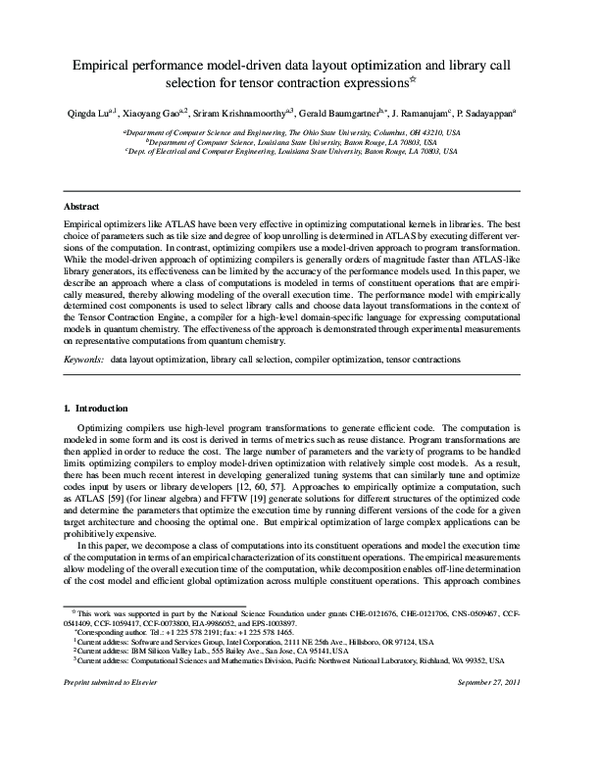 (PDF) Empirical performance model-driven data layout optimization and library call selection for ...