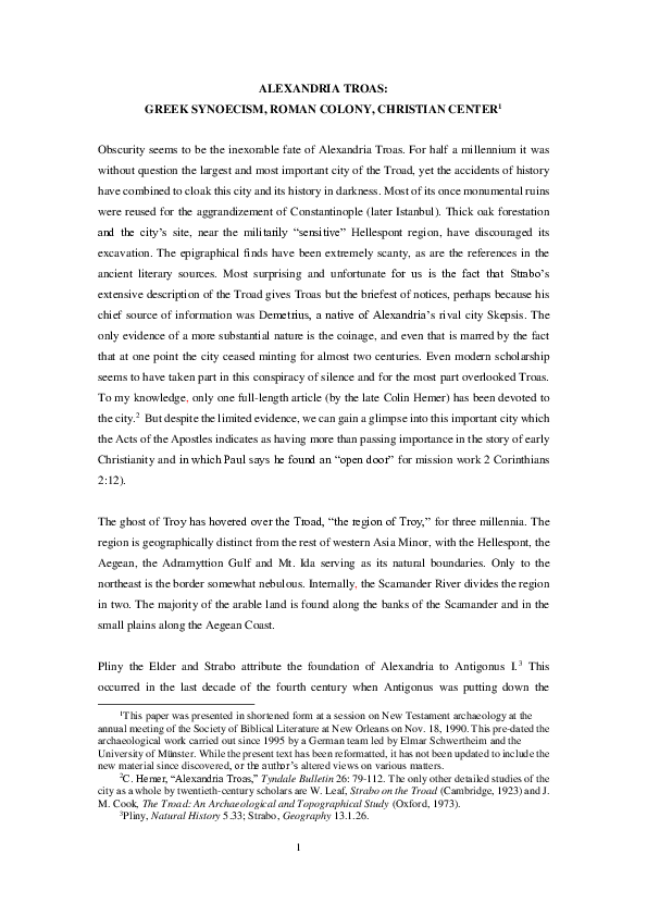 (PDF) Alexandria Troas: Greek Synoecism, Roman Colony, Christian Center