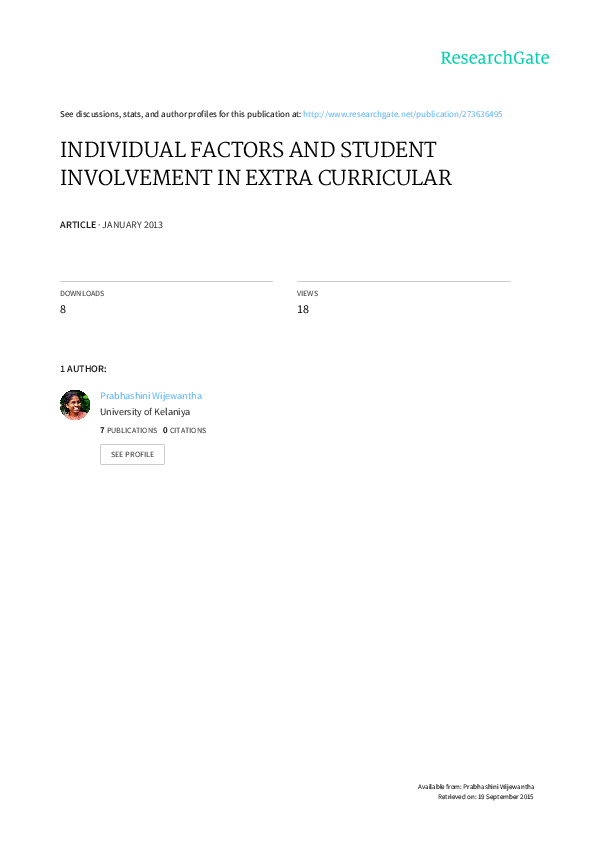 (PDF) INDIVIDUAL FACTORS AND STUDENT INVOLVEMENT IN EXTRA CURRICULAR ...
