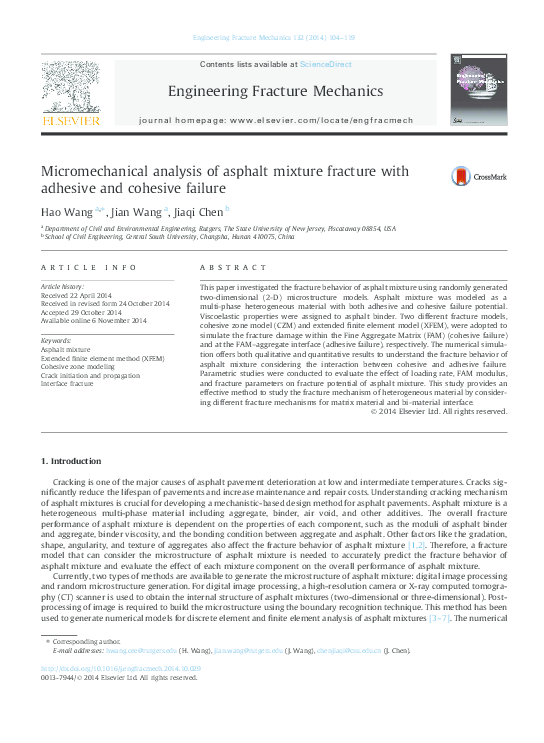 (PDF) Micromechanical analysis of asphalt mixture fracture with adhesive and cohesive failure