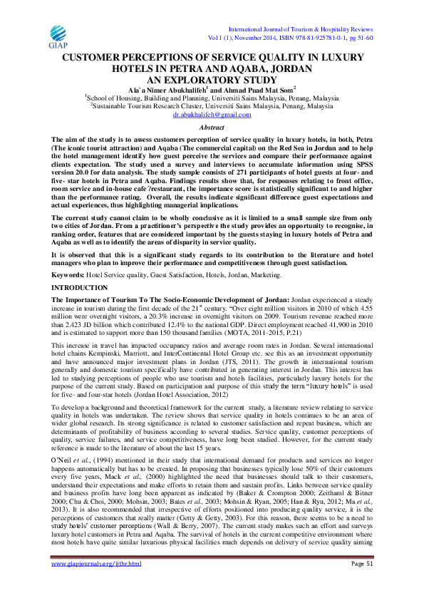 CUSTOMER PERCEPTIONS OF SERVICE QUALITY IN LUXURY HOTELS IN PETRA AND ...