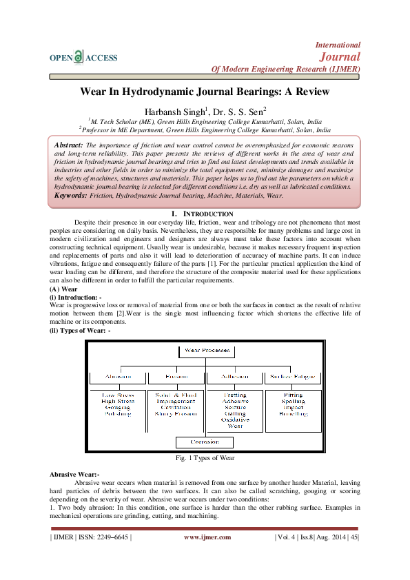 Pdf Wear In Hydrodynamic Journal Bearings A Review