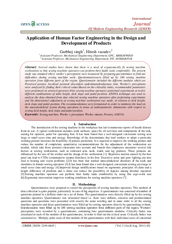 (PDF) Application of Human Factor Engineering in the Design and ...