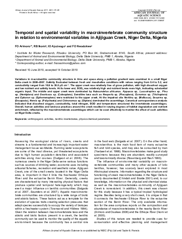 (PDF) Temporal and spatial variability in macroinvertebrate community structure in relation to ...