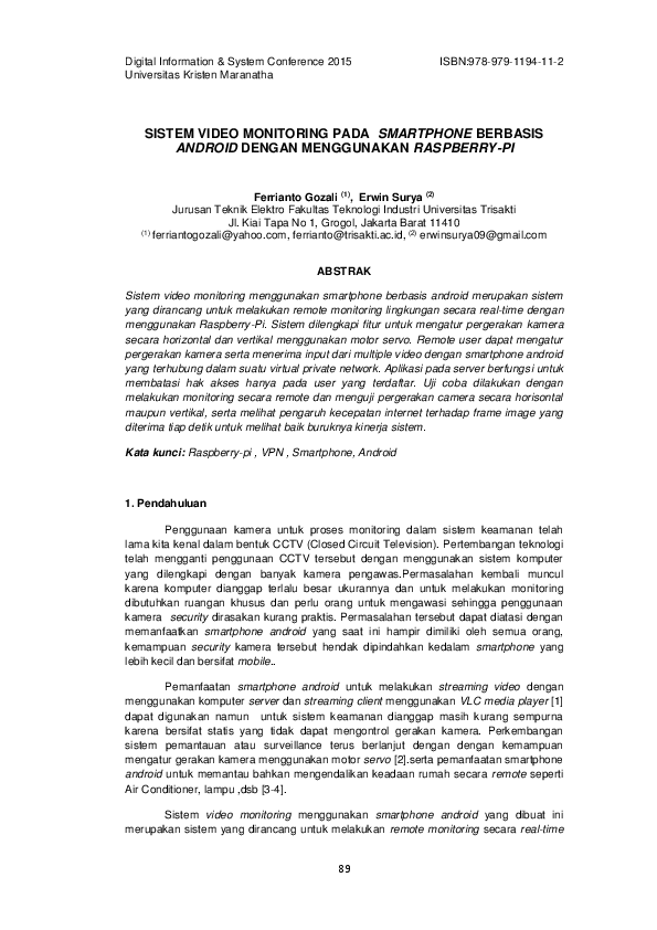 Sistem Video Monitoring Pada Smartphone Berbasis Android Dengan Menggunakan Raspberry Pi