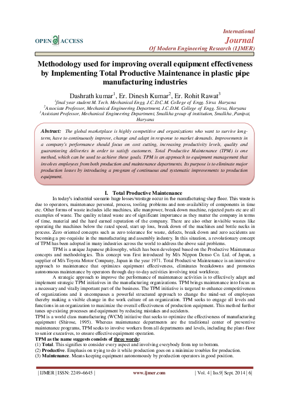 (PDF) Methodology used for improving overall equipment effectiveness by ...