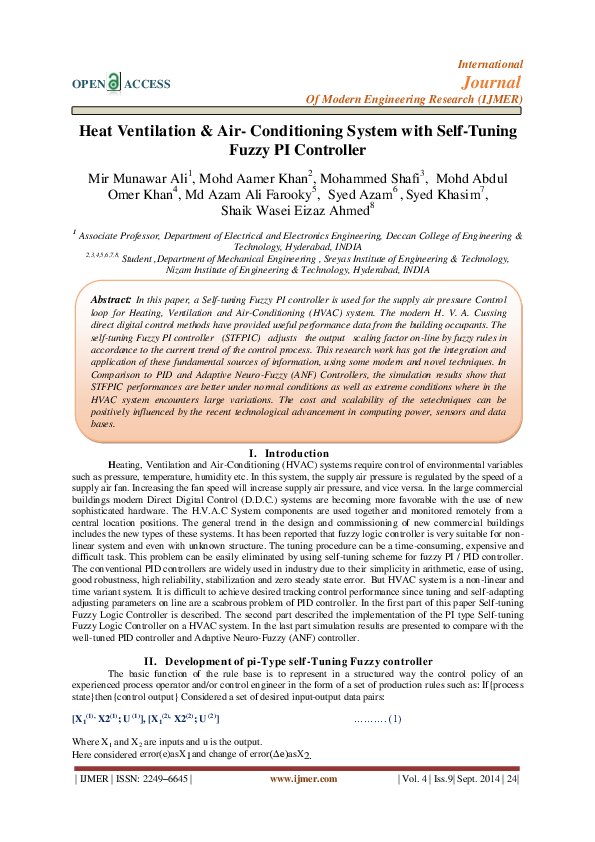 (PDF) Heat Ventilation & Air- Conditioning System with Self-Tuning Fuzzy PI Controller