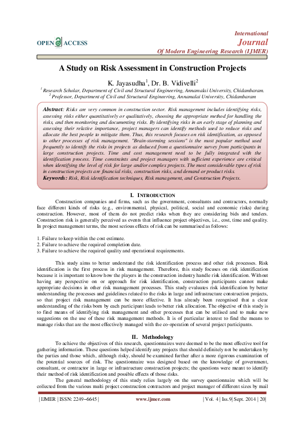 (PDF) A Study on Risk Assessment in Construction Projects