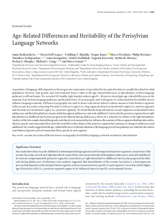 (PDF) Age-Related Differences and Heritability of the Perisylvian Language Networks.