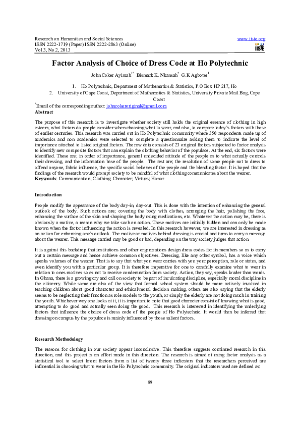 Factor Analysis of Choice of Dress Code at Ho Polytechnic