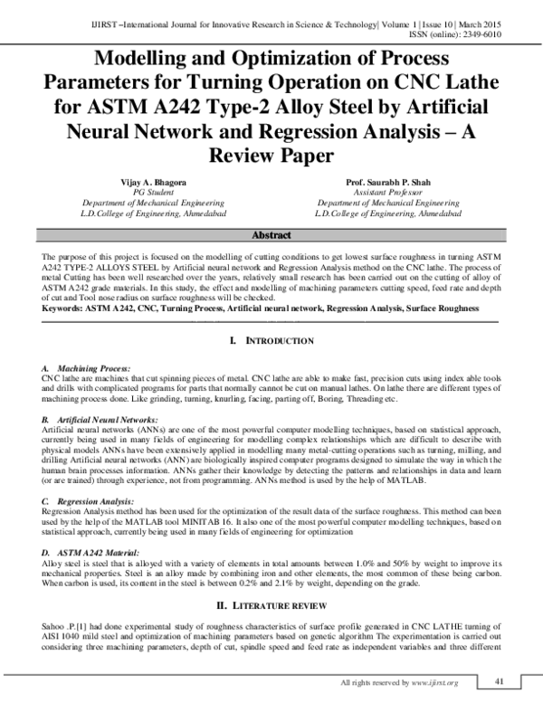 (PDF) Modelling and Optimization of Process Parameters for Turning Operation on CNC Lathe for ...
