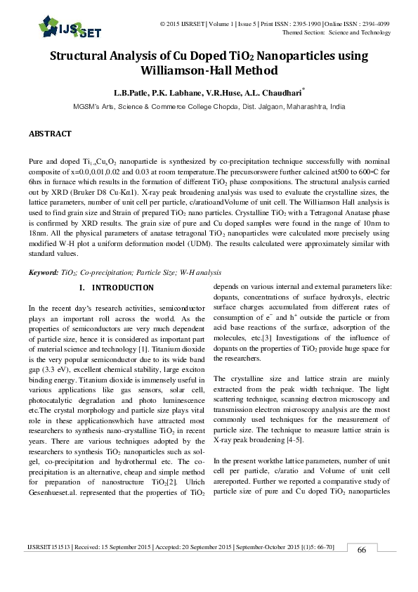 Pdf Structural Analysis Of Cu Doped Tio2 Nanoparticles Using