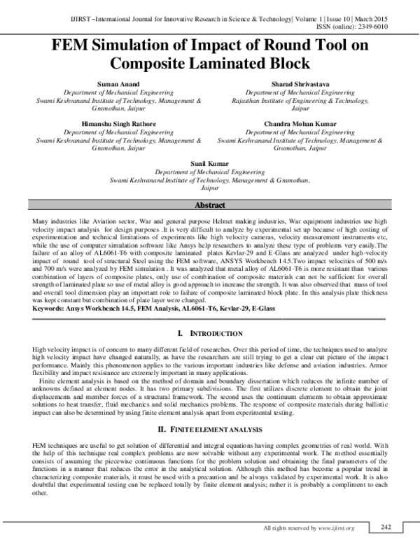 (PDF) FEM Simulation of Impact of Round Tool on Composite Laminated Block