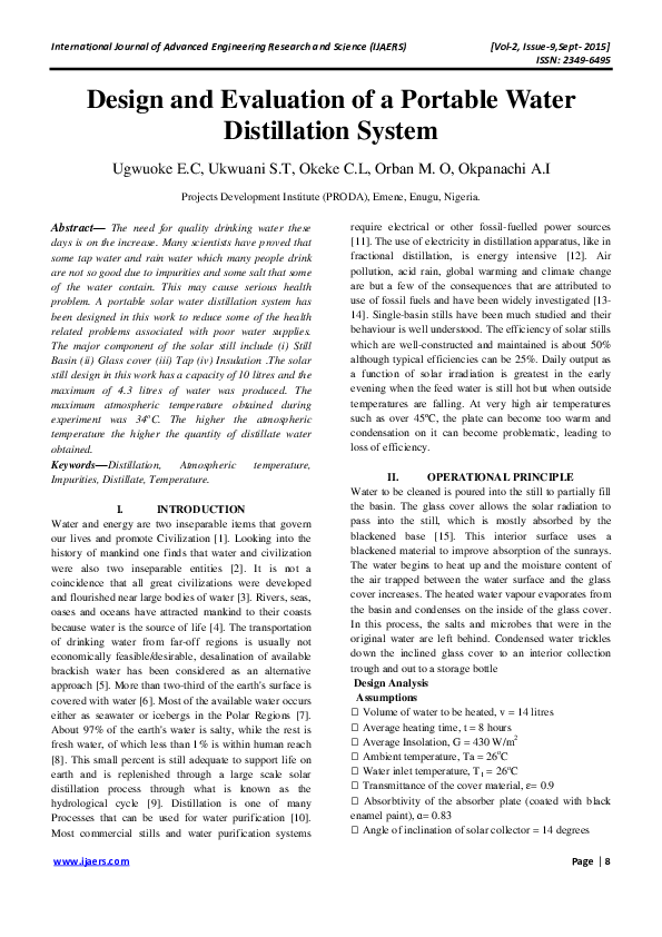 (PDF) Design and Evaluation of a Portable Water Distillation System