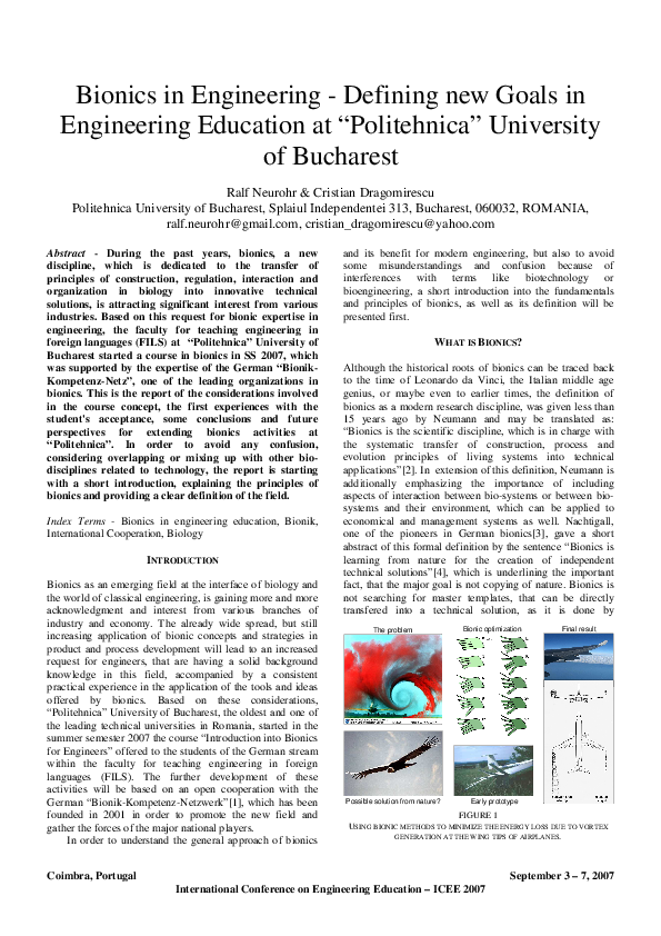 (PDF) Bionics in Engineering - Defining new Goals in Engineering ...