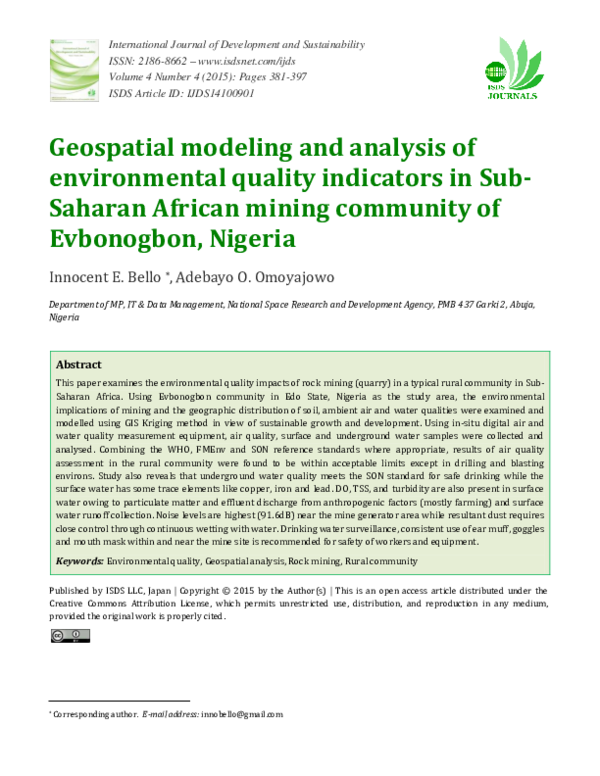 (PDF) Geospatial modeling and analysis of environmental quality indicators in Sub-Saharan ...