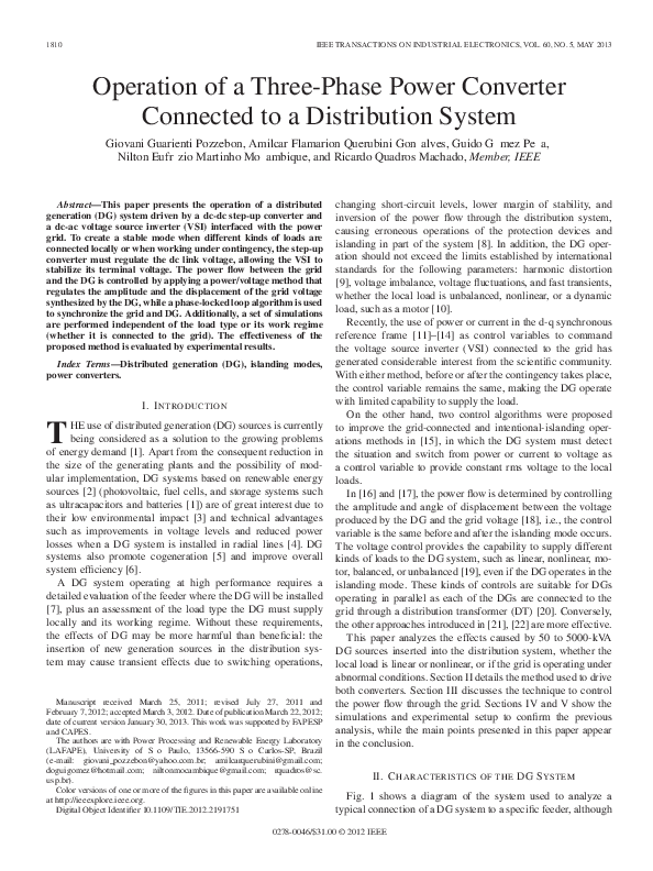 (PDF) Operation of a Three-Phase Power Converter Connected to a ...